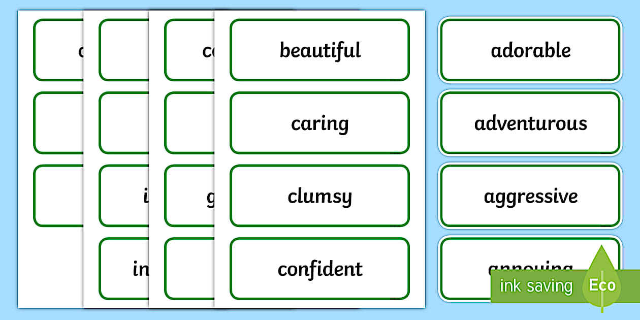 Lower Ability People Adjectives Word Cards - Twinkl