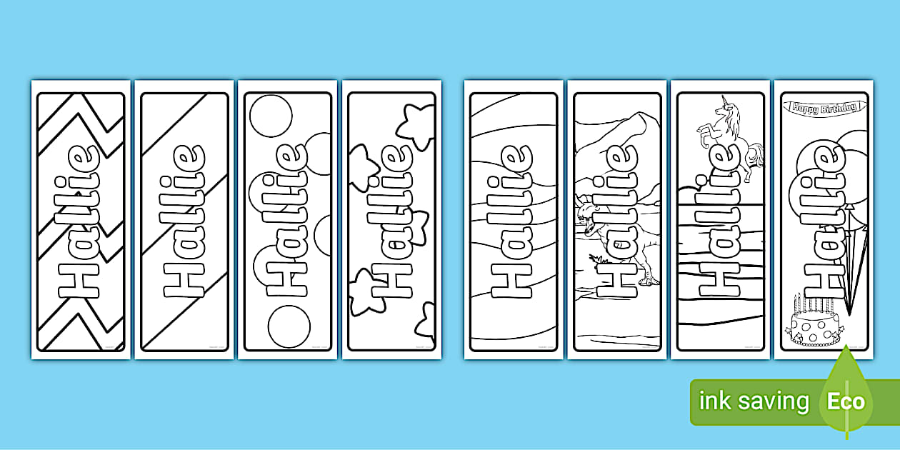 Hallie Name Simple Colouring Bookmarks (Teacher-Made)