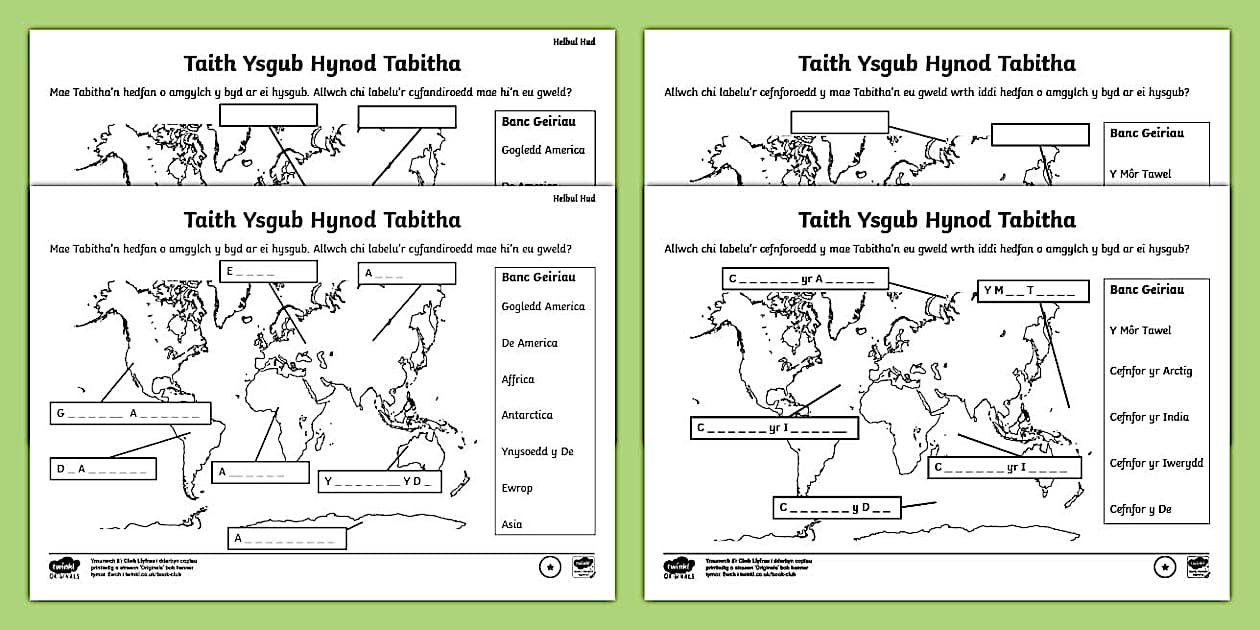 Helbul Hud: Labelu Saith Cyfandir a Phum Cefnfor - Twinkl