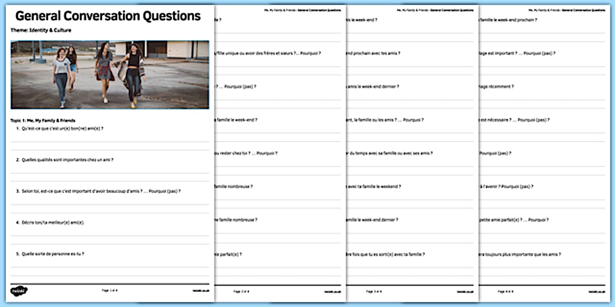 Self, Family and Friends Themed General Conversation Questions Worksheet