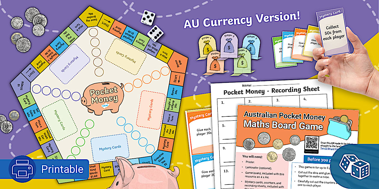 Australian Money Maths Board Game - Addition and Subtraction