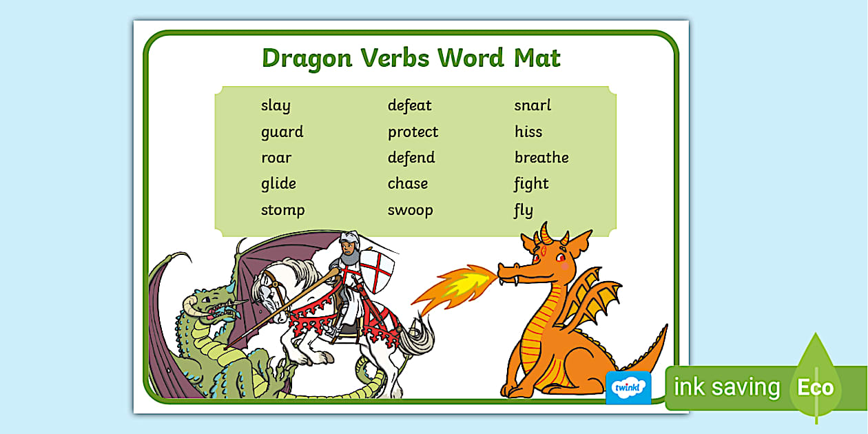 Dragon Verbs Word Mat (teacher made) - Twinkl