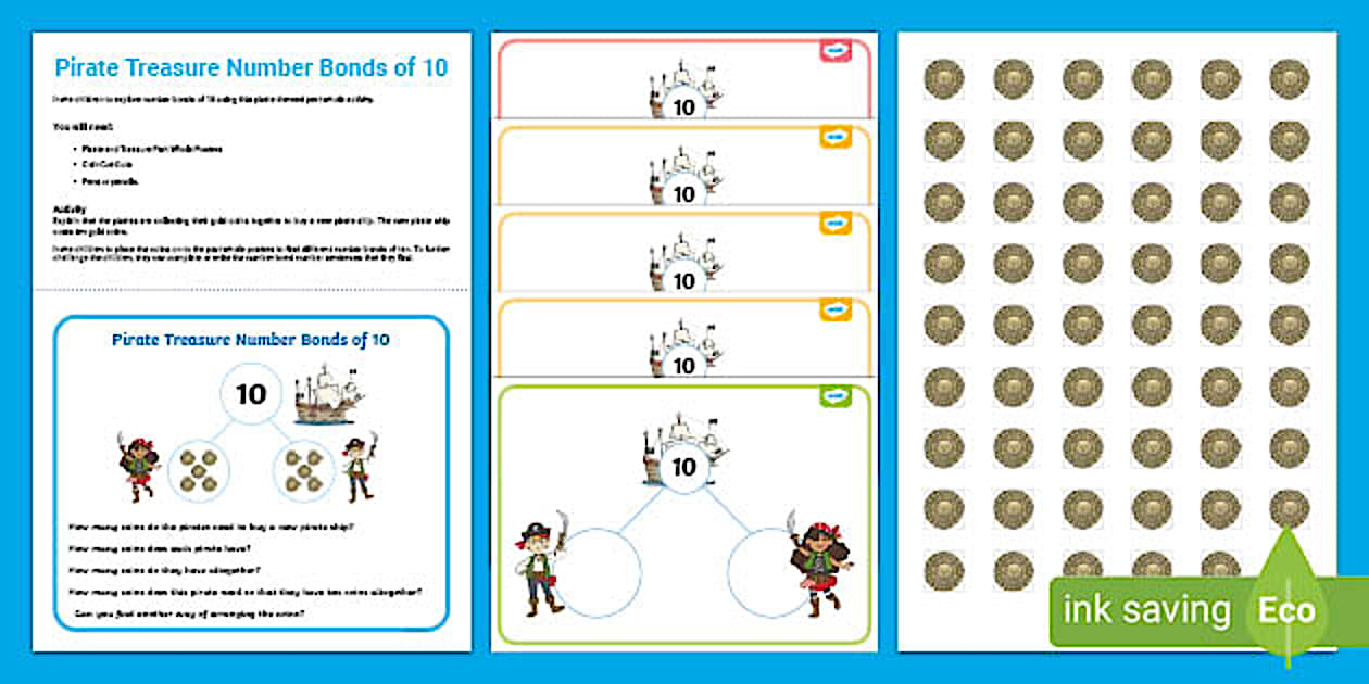 Lower Ability Pirate Treasure Number Bonds to 10 Activity