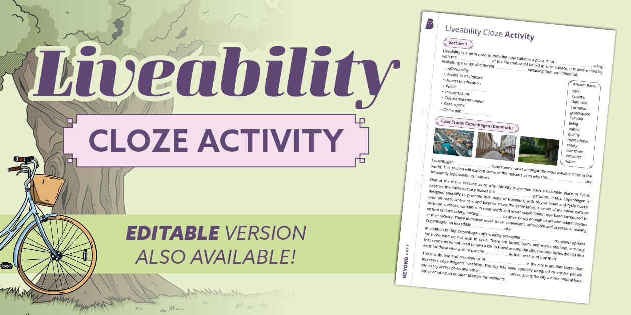 Liveability Cloze Activity for Year 7 (teacher made)