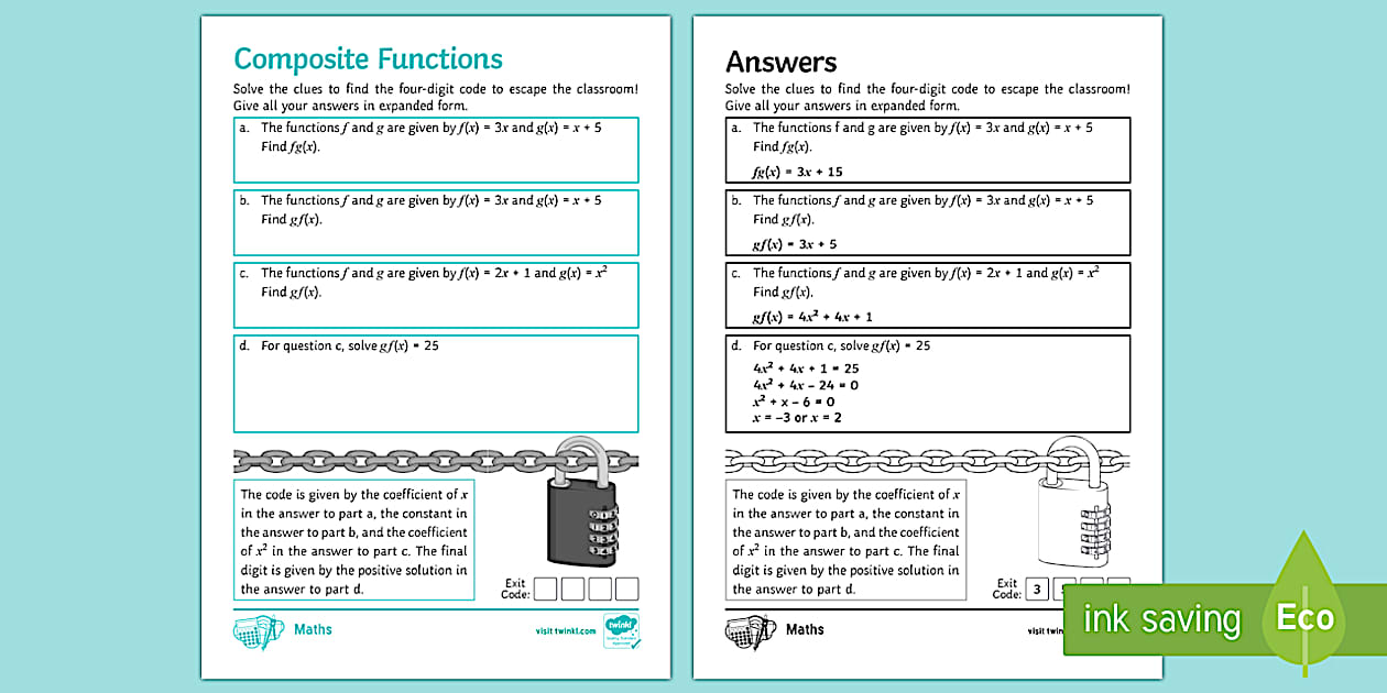 Escape the Room: Composite Functions Challenge Card - Twinkl