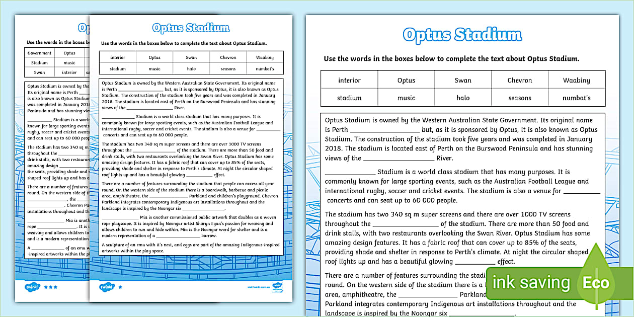 Optus Stadium Differentiated Cloze Activity (teacher made)