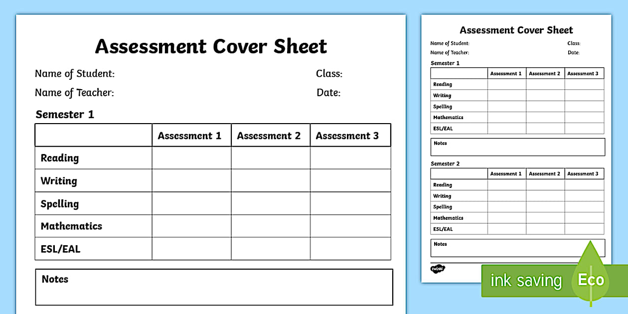 Editable Cover Sheet Assessment Tracker (teacher made)