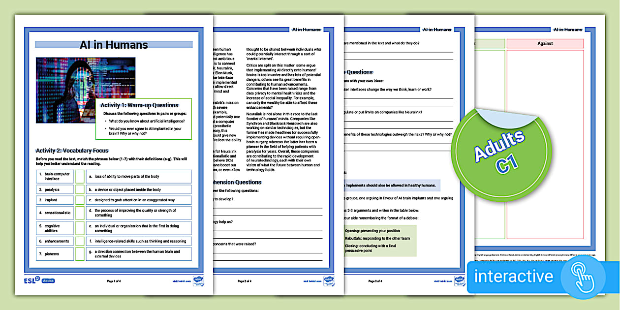 ESL AI in Humans [Adults, C1] (professor feito) - Twinkl