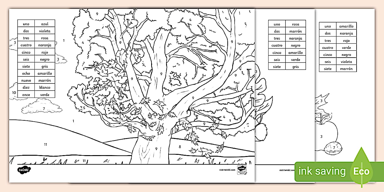 👉 Spanish Autumn Colour by Number Activity Sheets - Languages