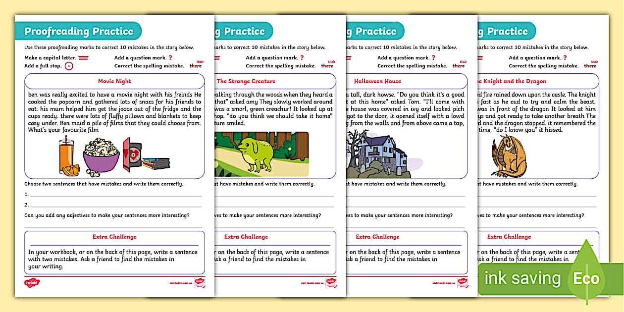 Proofreading Practice Worksheet Pack (teacher made) - Twinkl