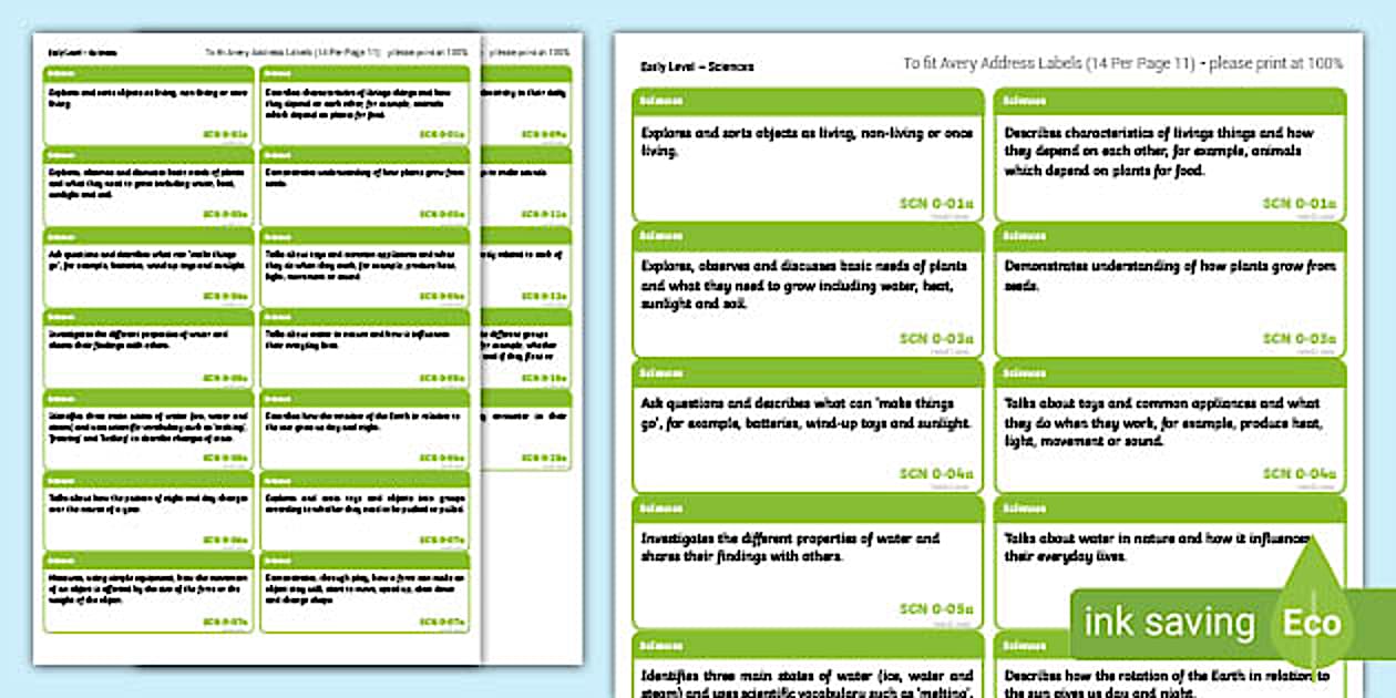 CfE Early Level Science Benchmark Assessment Stickers