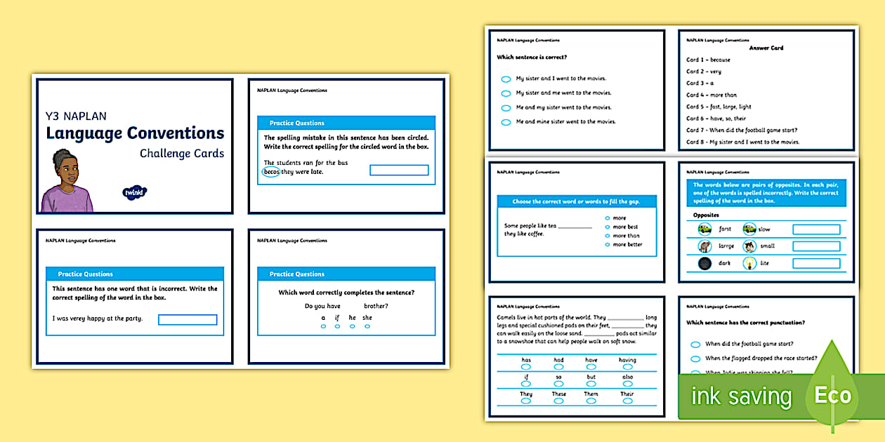 Yr 3 NAPLAN Language Conventions Challenge Cards - Twinkl