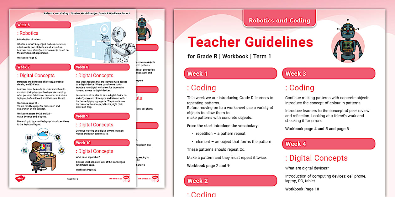 Robotics Teacher Guidelines Grade R Workbook Term 1 - Twinkl