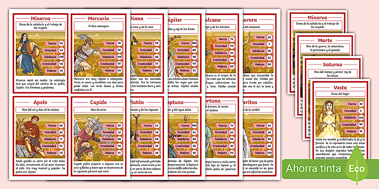Juego de cartas: Dioses y diosas romanos (teacher made)