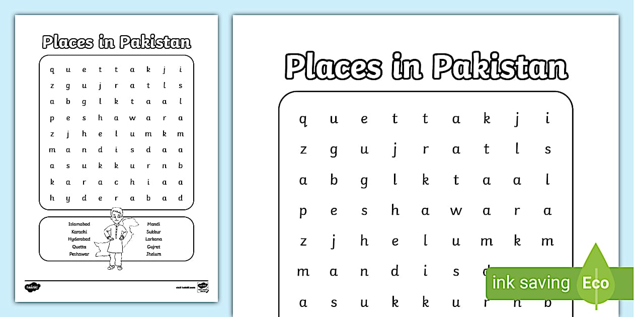 Places in Pakistan Word Search (Hecho por educadores)