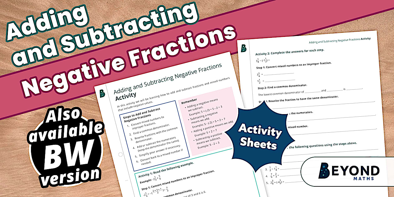 Negative Fractions Activity Sheet