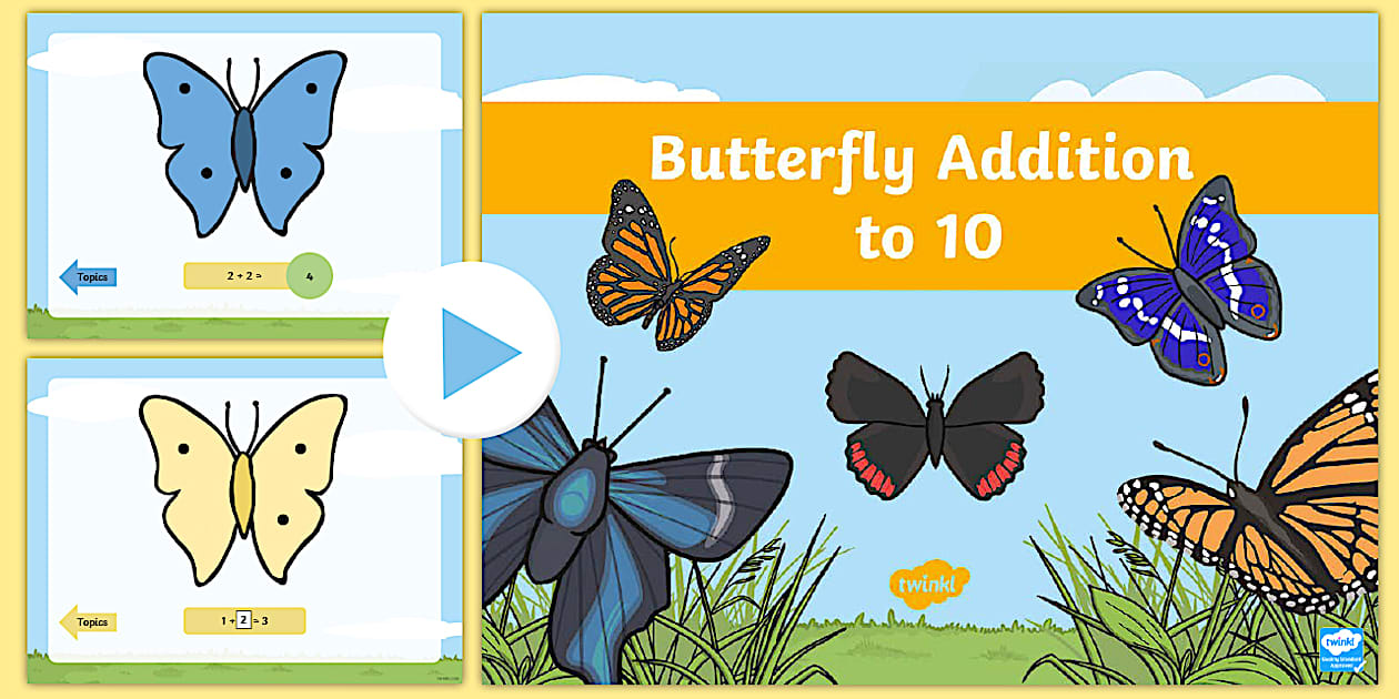 Butterfly Addition to 10 PowerPoint (teacher made) - Twinkl
