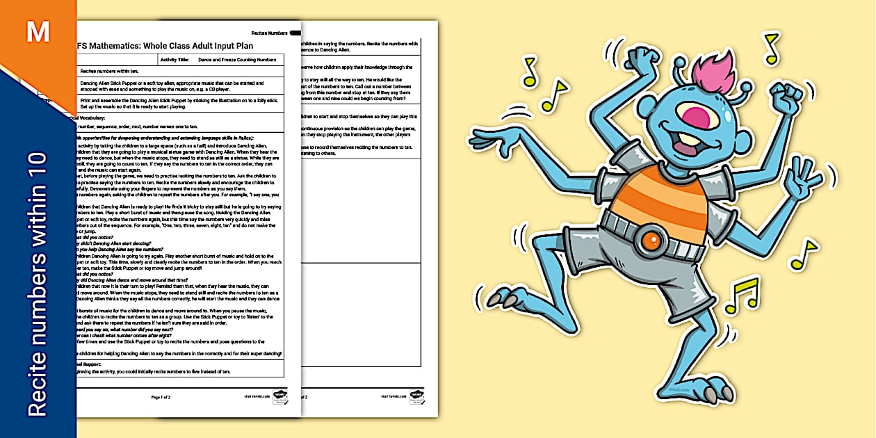 EYFS Maths: Dance and Freeze Counting Numbers to 10 Adult Input Plan
