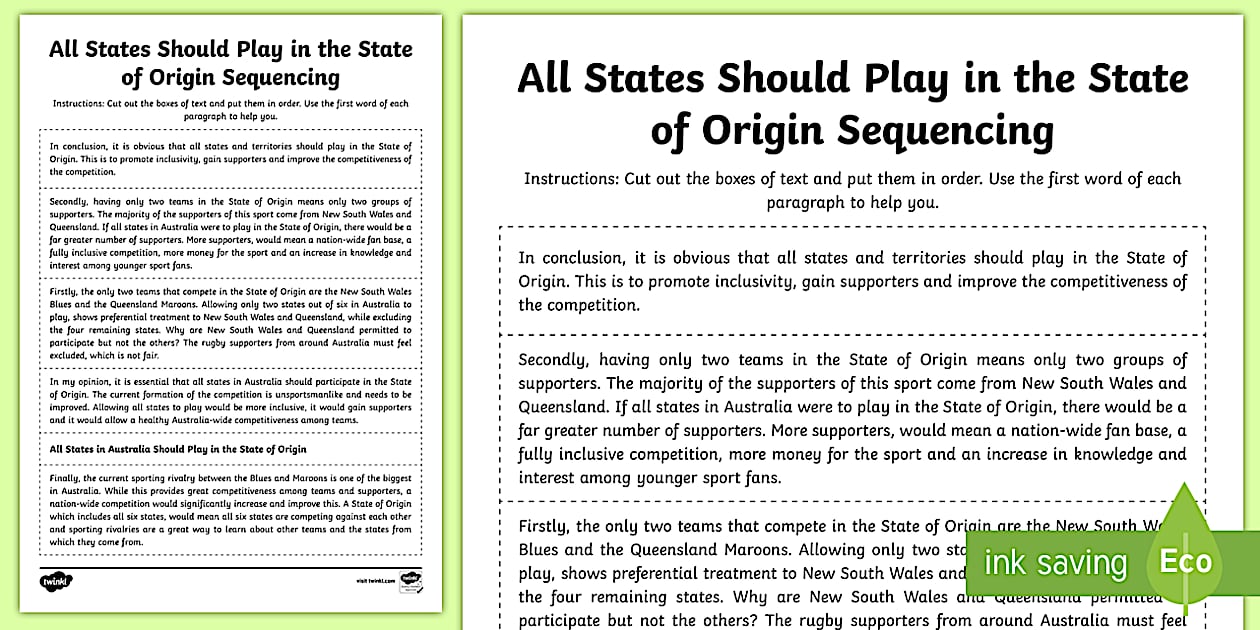 State of Origin Persuasive Text Sequencing Activity - Twinkl