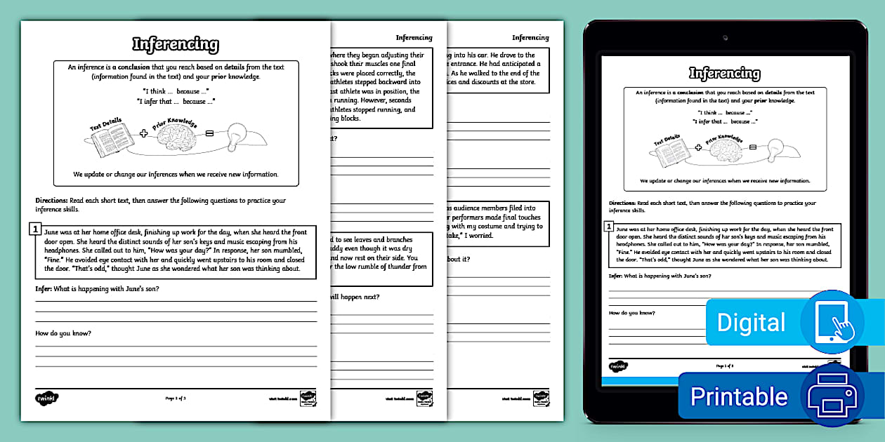 Sixth Grade Inferencing Review Worksheet - Twinkl