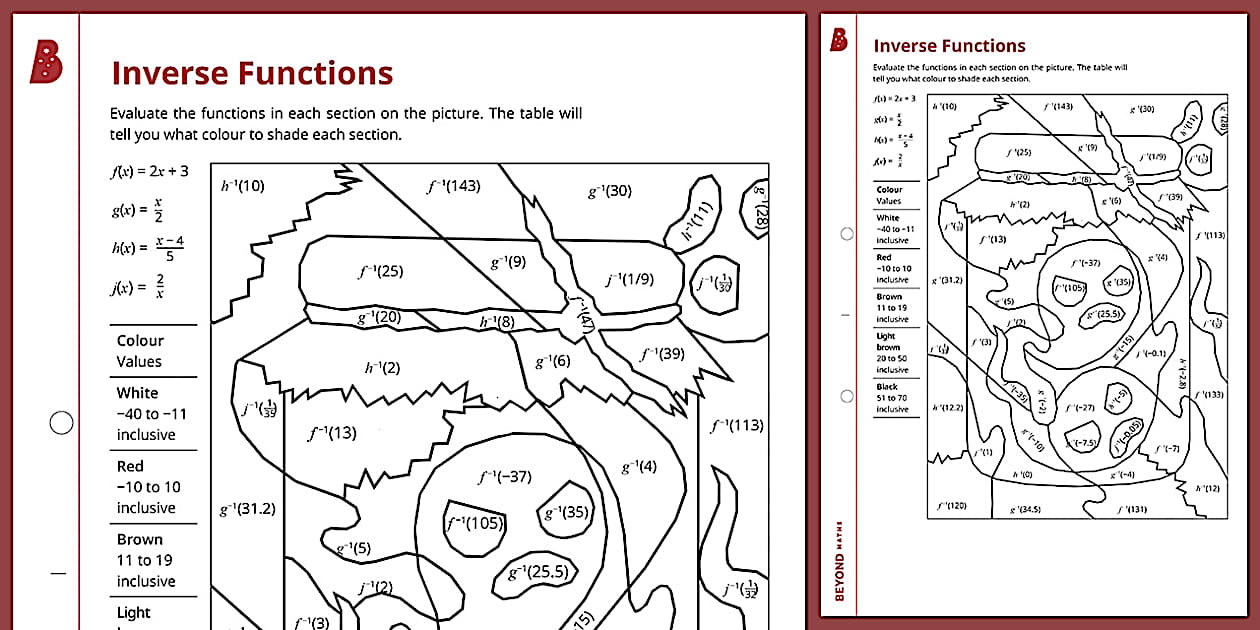 Inverse Functions Colour By Number (Teacher-Made) - Twinkl