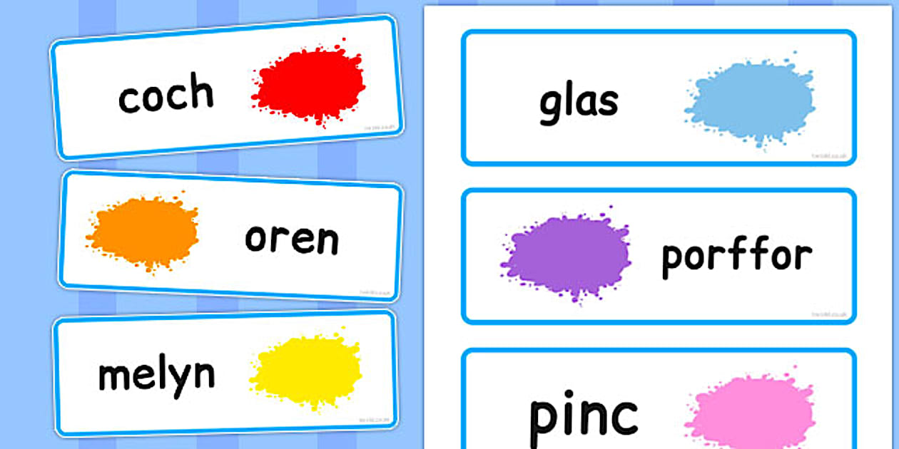 Colour Word Cards Welsh (teacher made) - Twinkl
