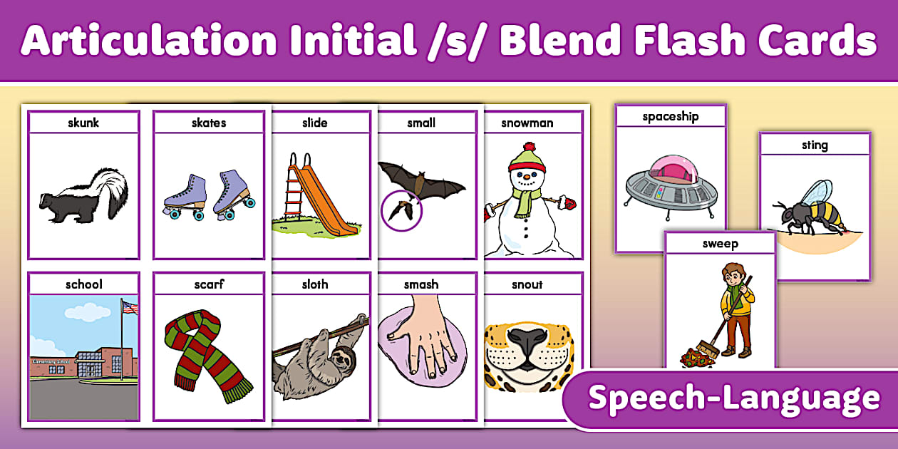 Articulation Initial /s/ Blend Words Flash Cards for SLP
