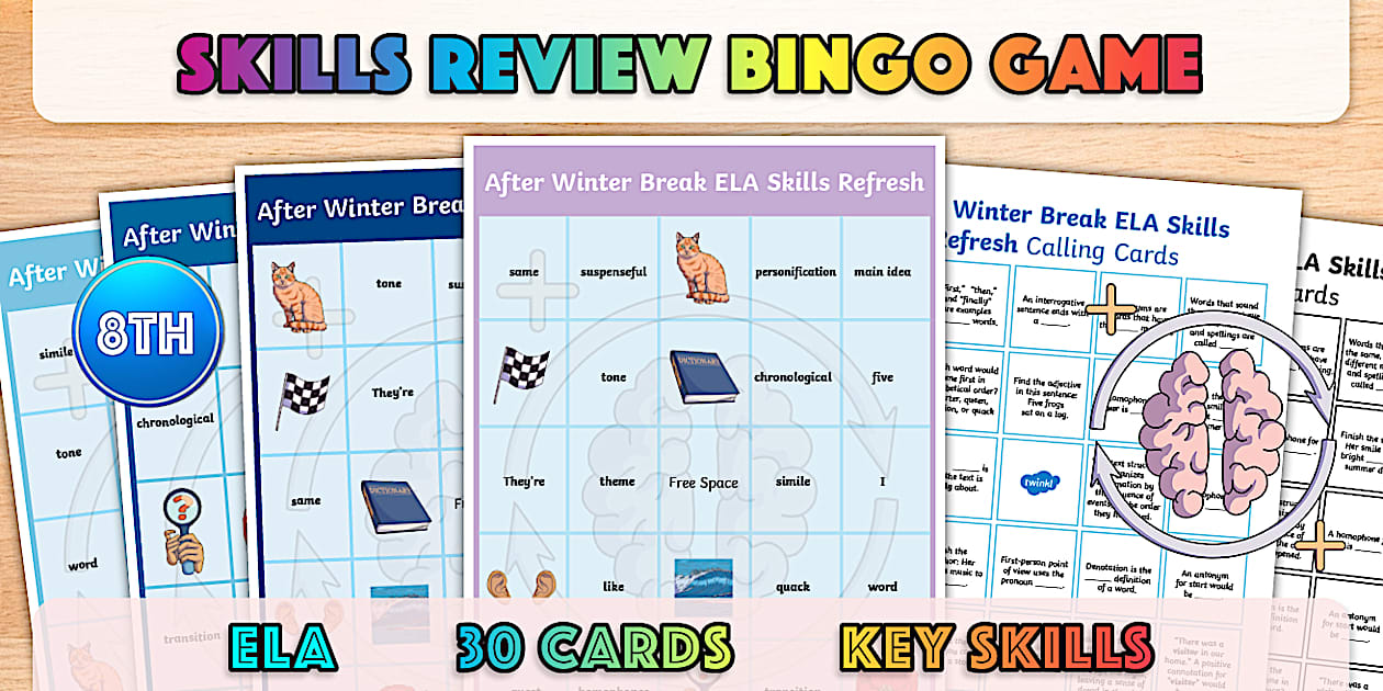 Eighth Grade ELA Skills Review Bingo Game