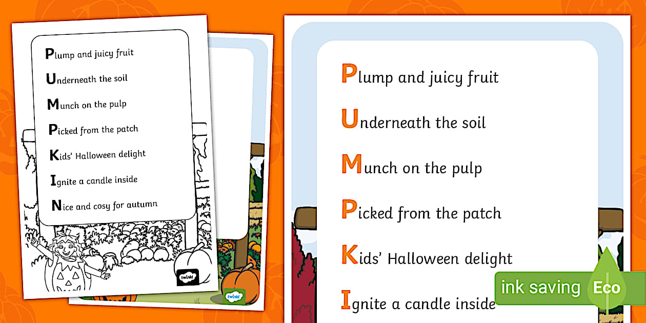 Pumpkin Acrostic Poem Example (teacher made) - Twinkl
