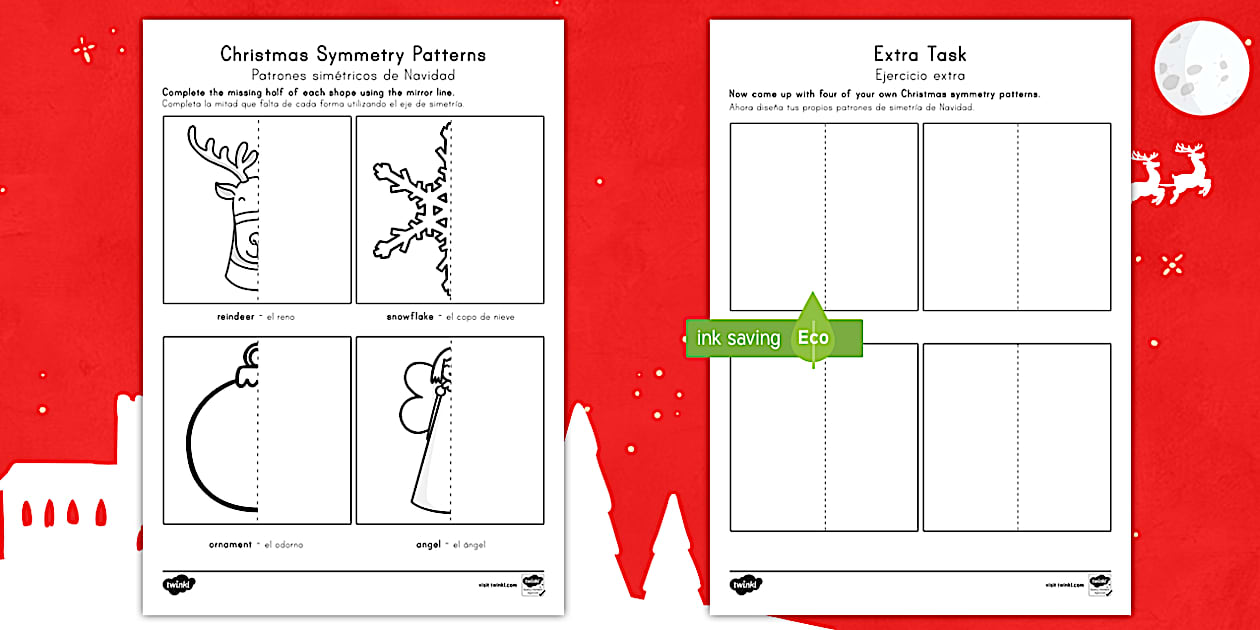 Christmas Symmetry Worksheet / Worksheet English/Spanish - Christmas ...