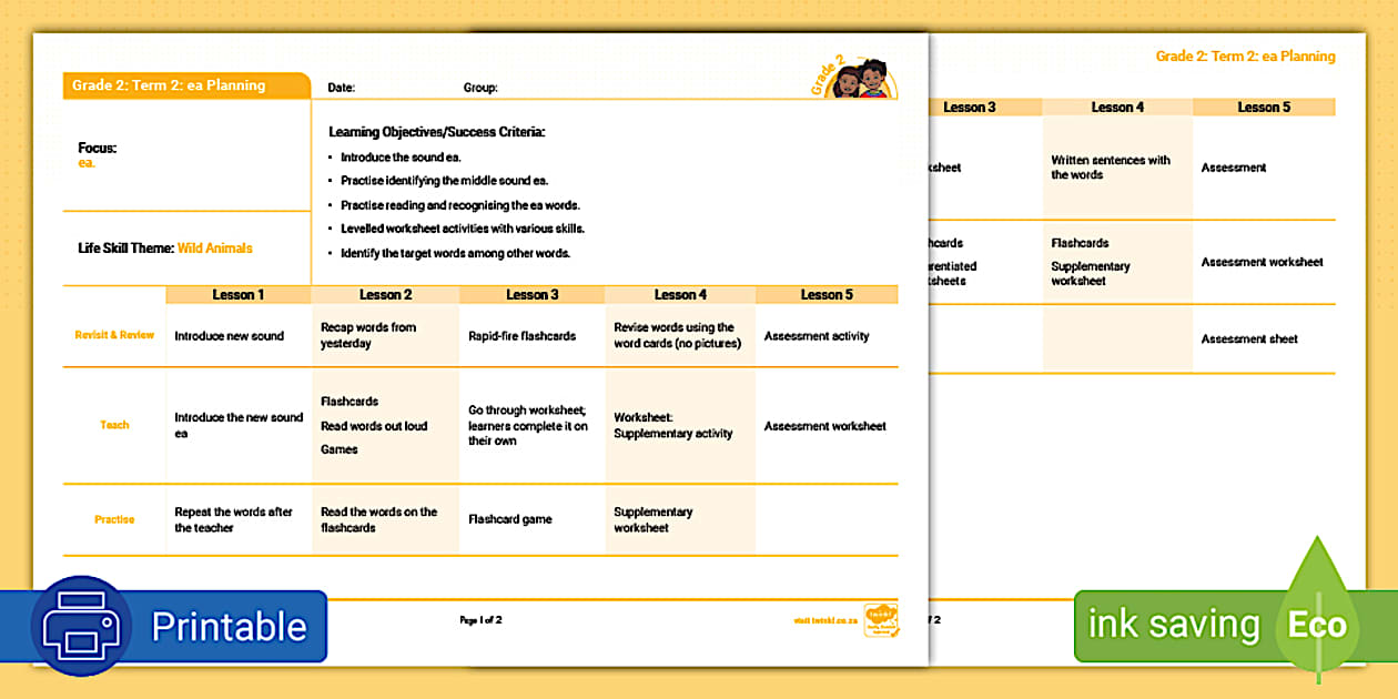 Grade 2 Phonics Term 2: ea Planning (teacher made) - Twinkl