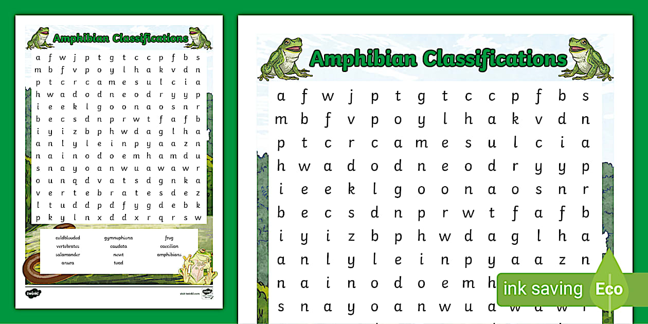 Animal Classification KS2 Word Search | Amphibians - Twinkl