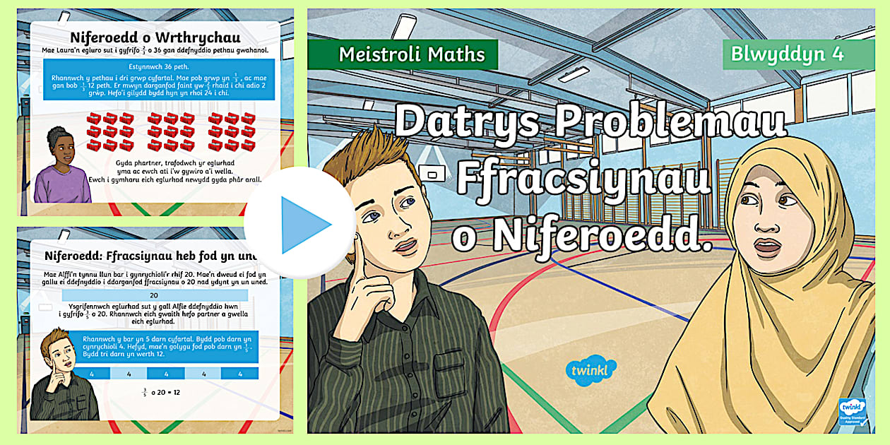 Datrys Problemau Ffracsiwn o Niferoedd Blwyddyn 4 Pŵerbwynt