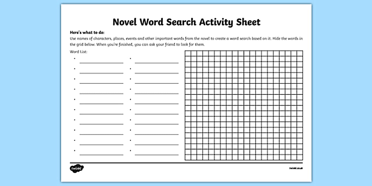 Novel Word Search Worksheet / Worksheet, worksheet - Twinkl