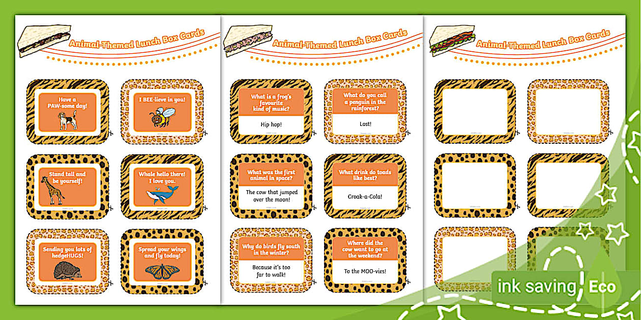 Animal-Themed Lunch Box Cards