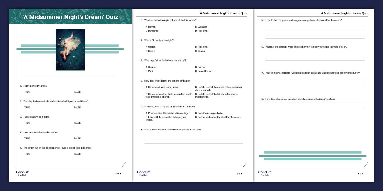 'A Midsummer Night's Dream' Quiz (teacher made) - Twinkl