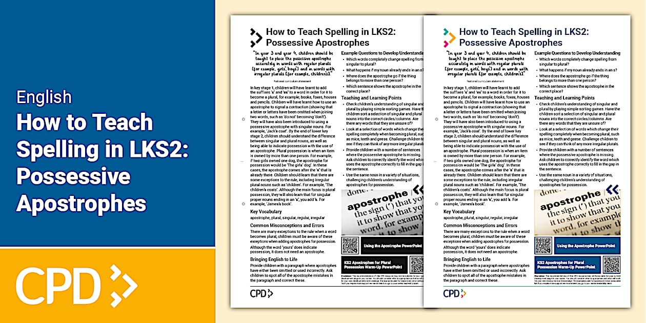 How to Teach Spelling in Lower Key Stage Two: Possessive Apostrophes