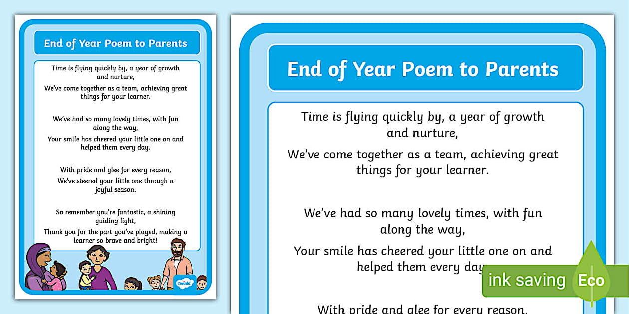 End of Year Poem to Parents | Easy to Print | Twinkl
