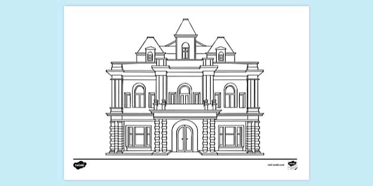 French Town Hall Colouring | Colouring Sheets - Twinkl