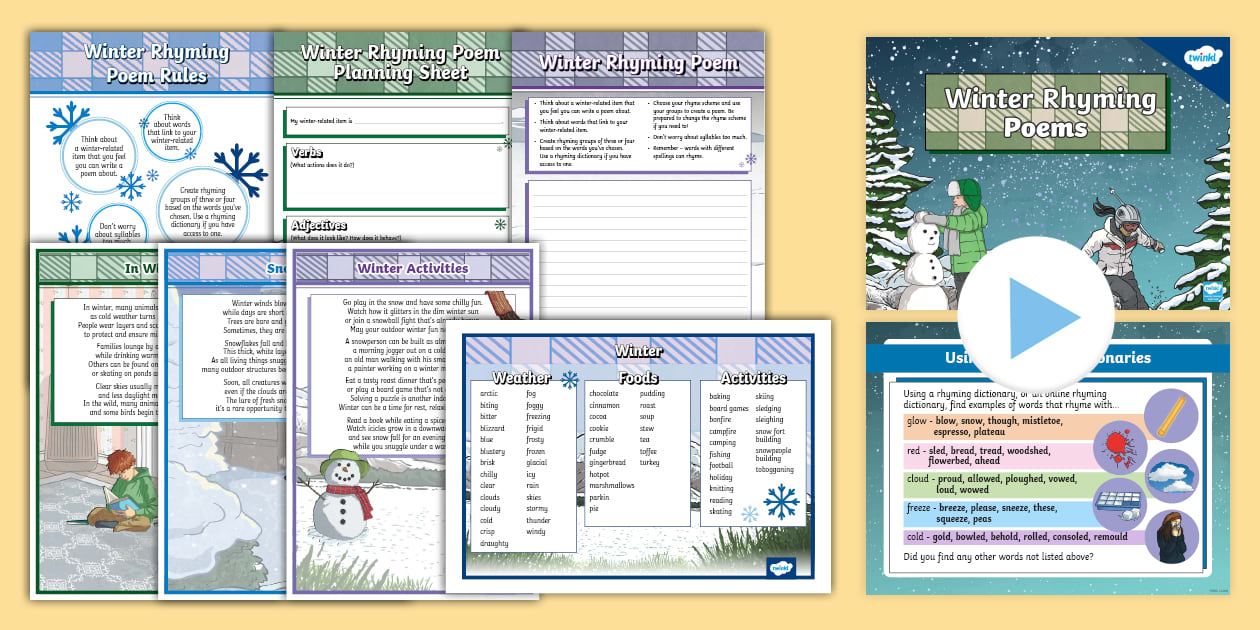 KS2 Poetry on Seasons: Winter Rhyming Poetry Activity Pack
