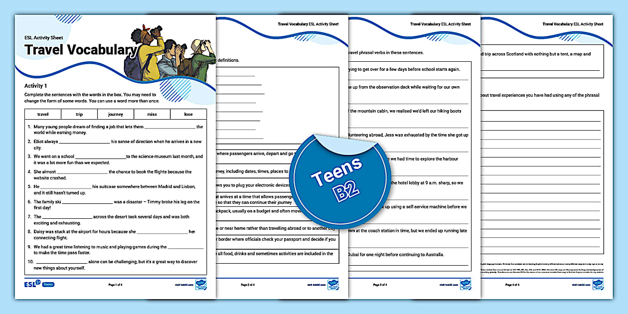 ESL Travel Vocabulary Activity Sheet [Teens, B2] - Twinkl