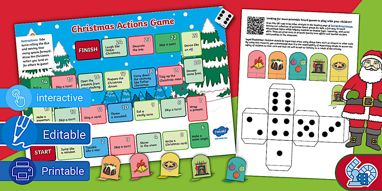 Christmas Actions Board Game (teacher made) - Twinkl