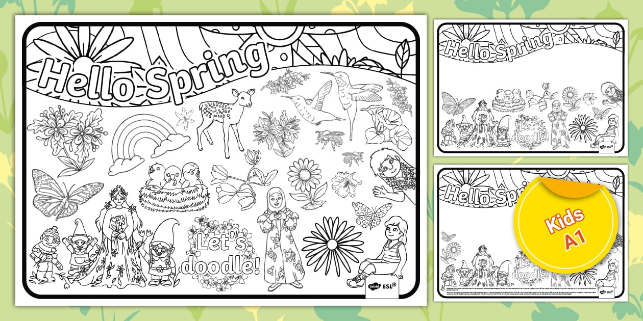 ESL Doodle Spring Colouring Sheet [Kids, A1] - Twinkl