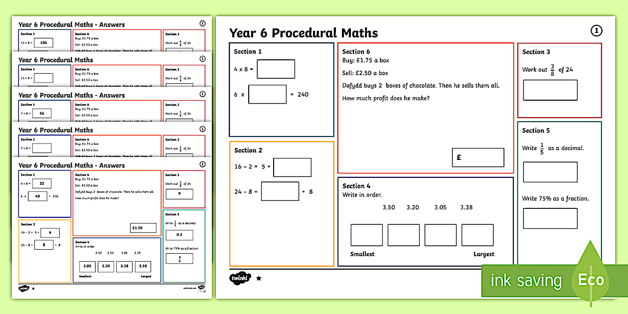 Procedural Year 6 Mat 1 Maths Activity Mats (teacher made)