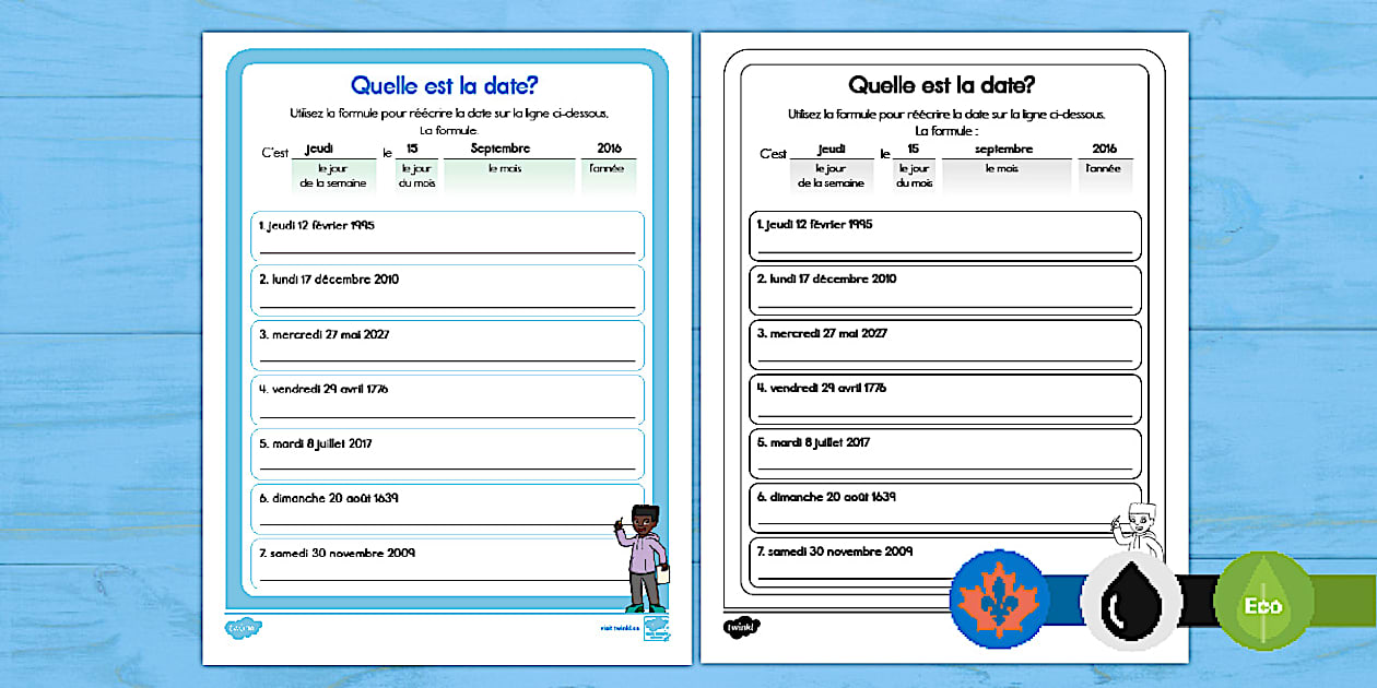 Writing the Date in French Activity – Twinkl Worksheets