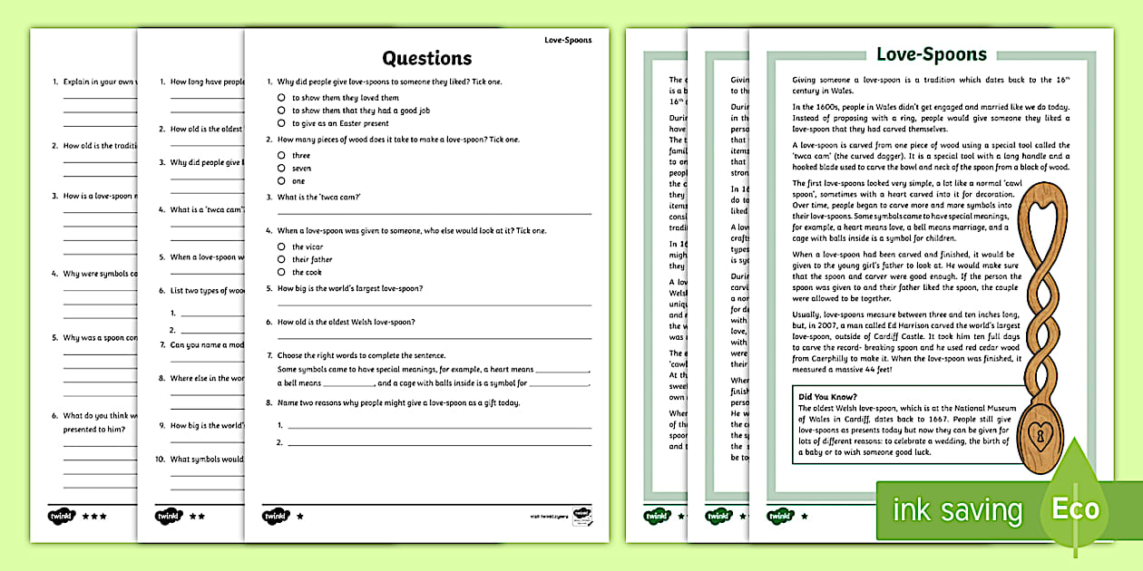 Love-Spoon Differentiated Reading Comprehension Activity