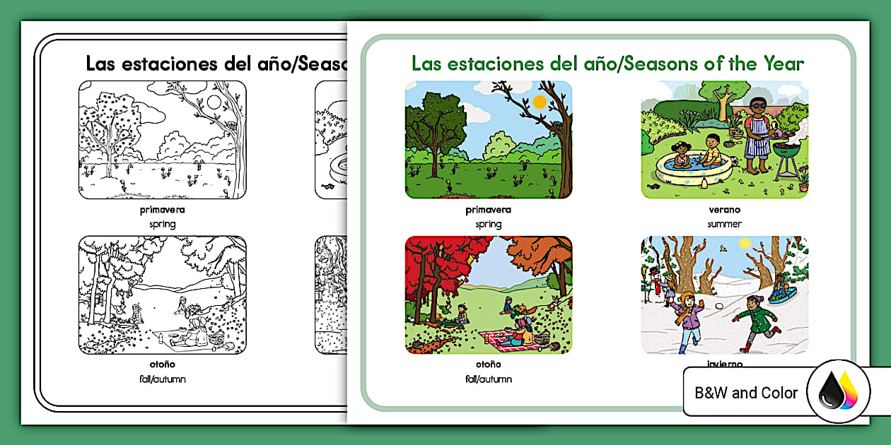 Seasons of the Year Word Mat in Spanish/English - Twinkl