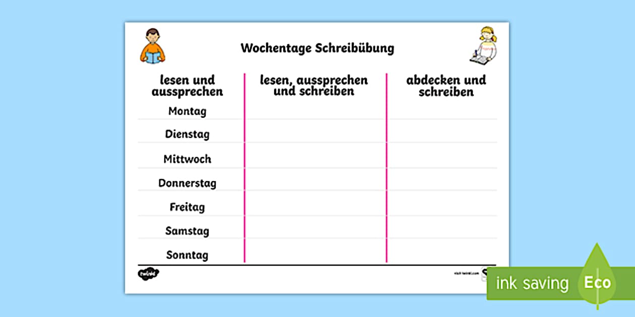 Die Tage der Woche Writing Practice German - Twinkl
