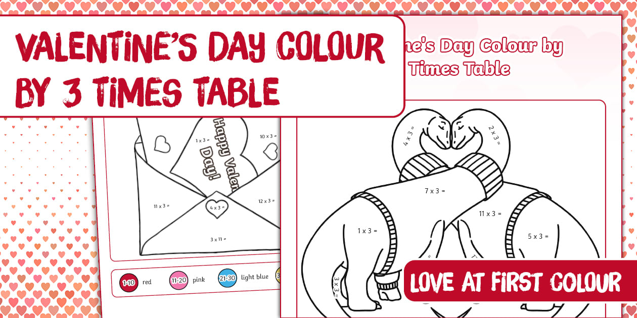 * NEW * Valentine's Day Colour by 3 Times Table Worksheet