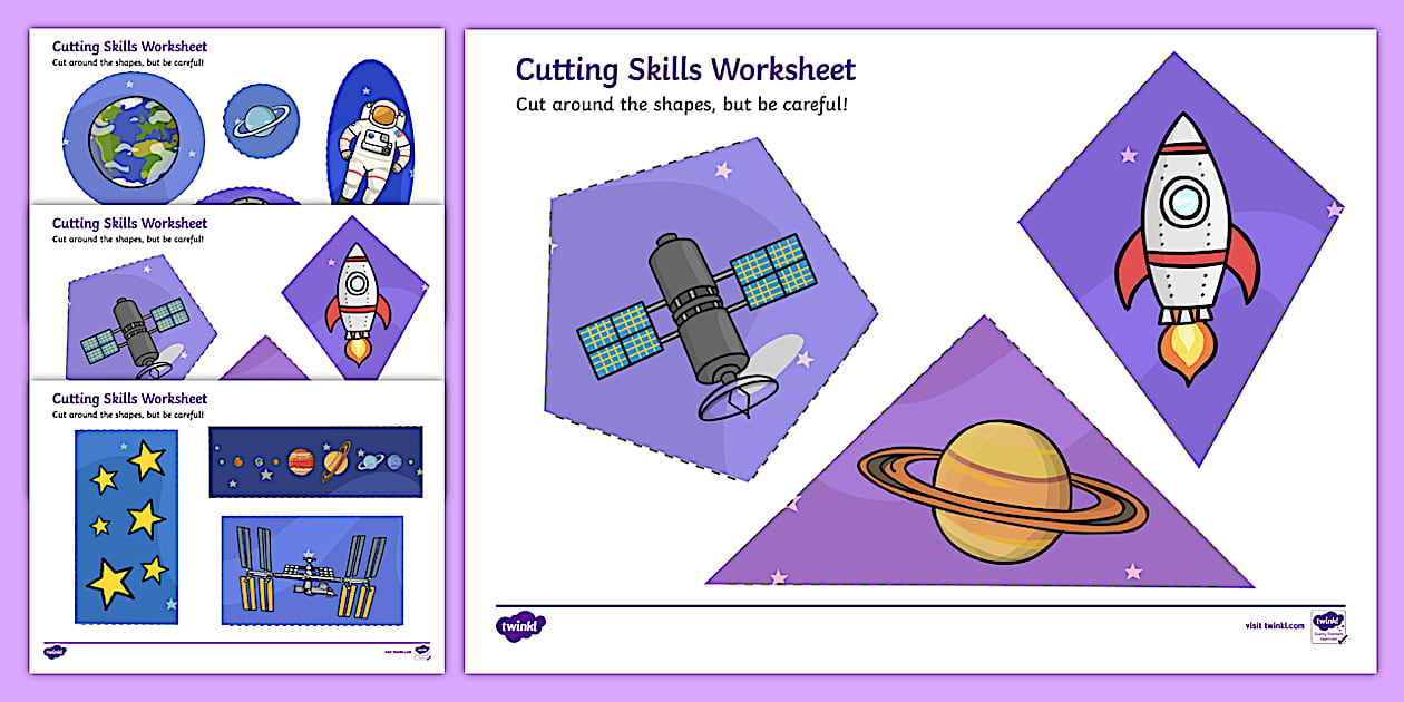 Space-Themed Cutting Skills Sheet (teacher made) - Twinkl